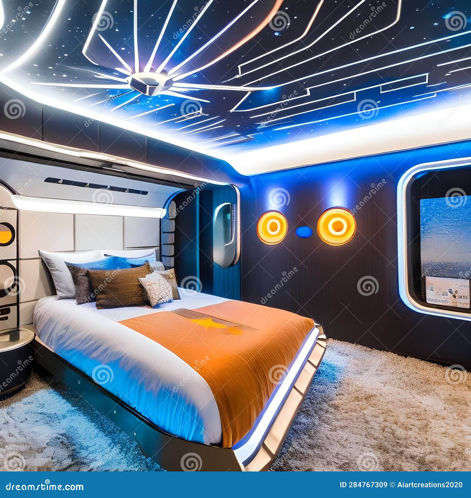 A Retro Sci-fi Spaceship-inspired Bedroom with Spaceship Bed, Control ...