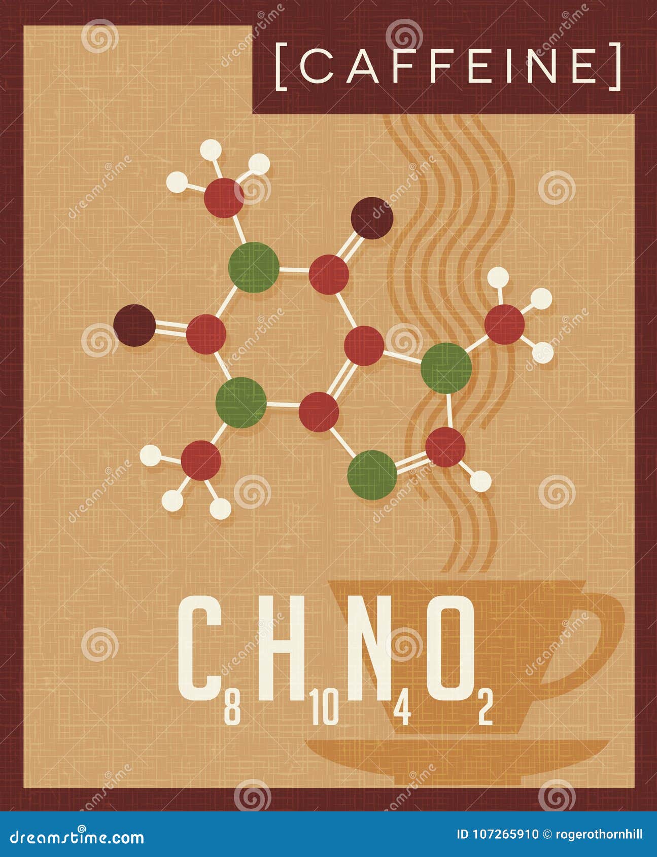 Retro Scientific Poster of the Molecular Structure of Caffeine. Stock ...