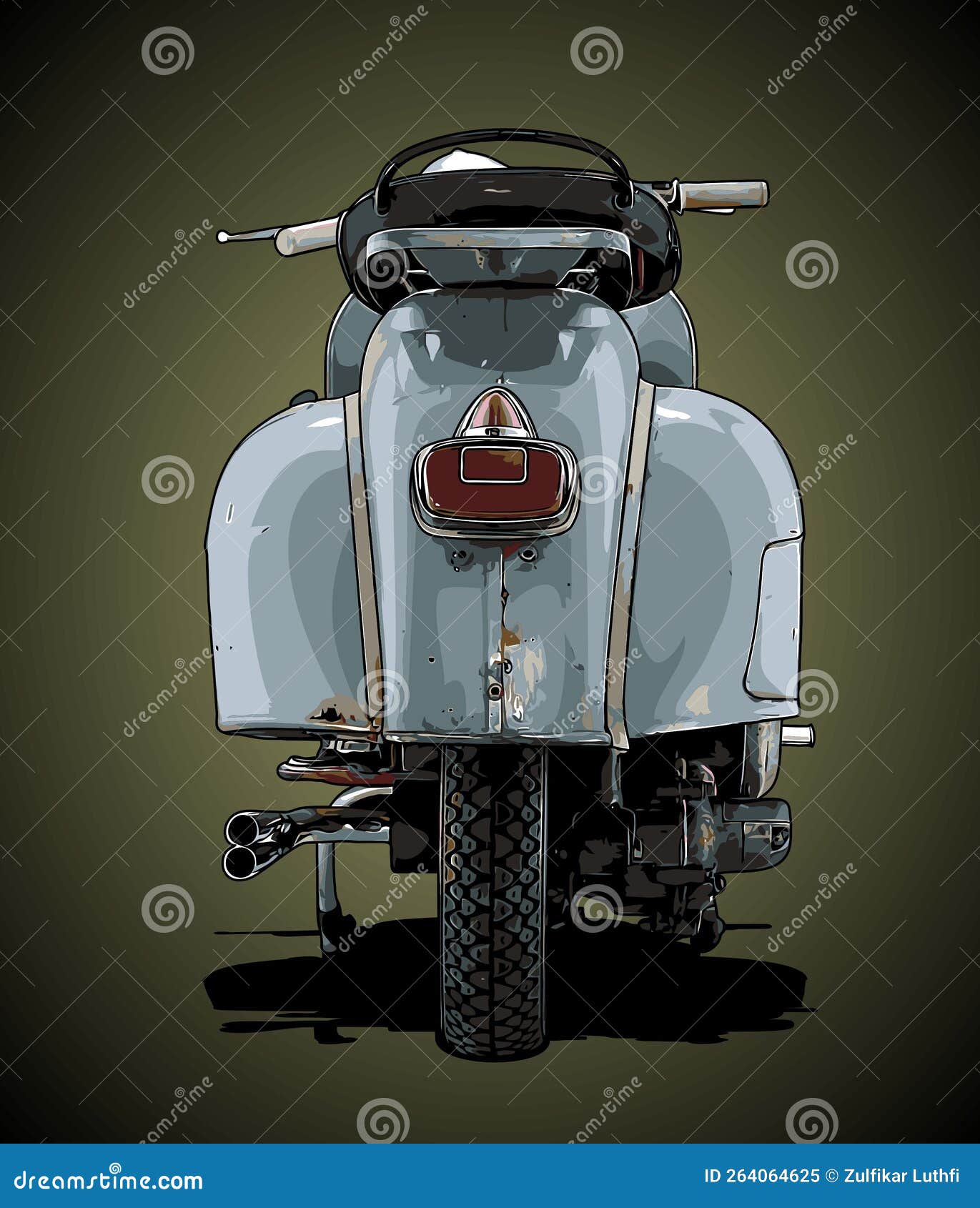 Retro scooter back view stock vector. Illustration of delivery - 264064625