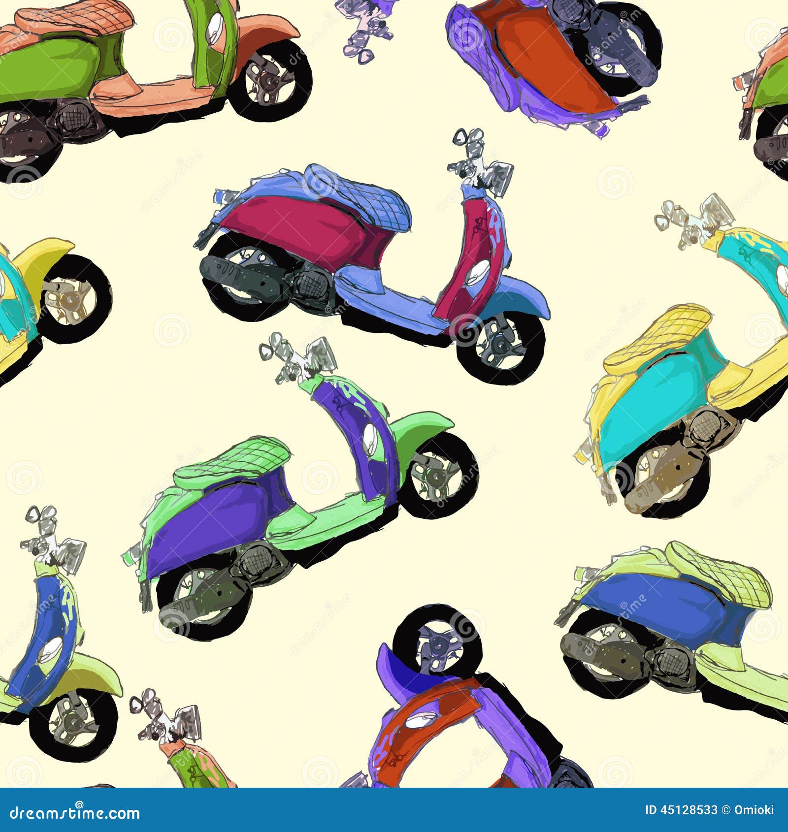 Retro Scooter Vector Seamless Pattern Stock Vector - Illustration of ...
