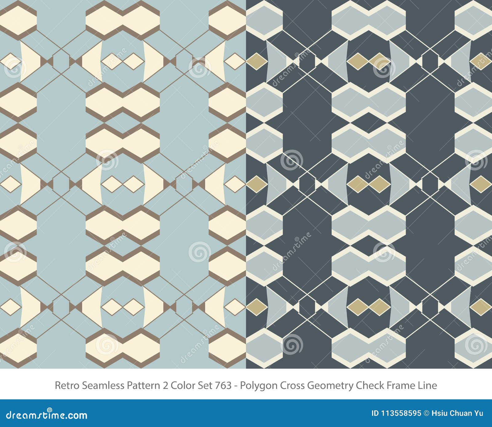 Retro Seamless Background 2 Color Set Polygon Cross Geometry Che Stock ...