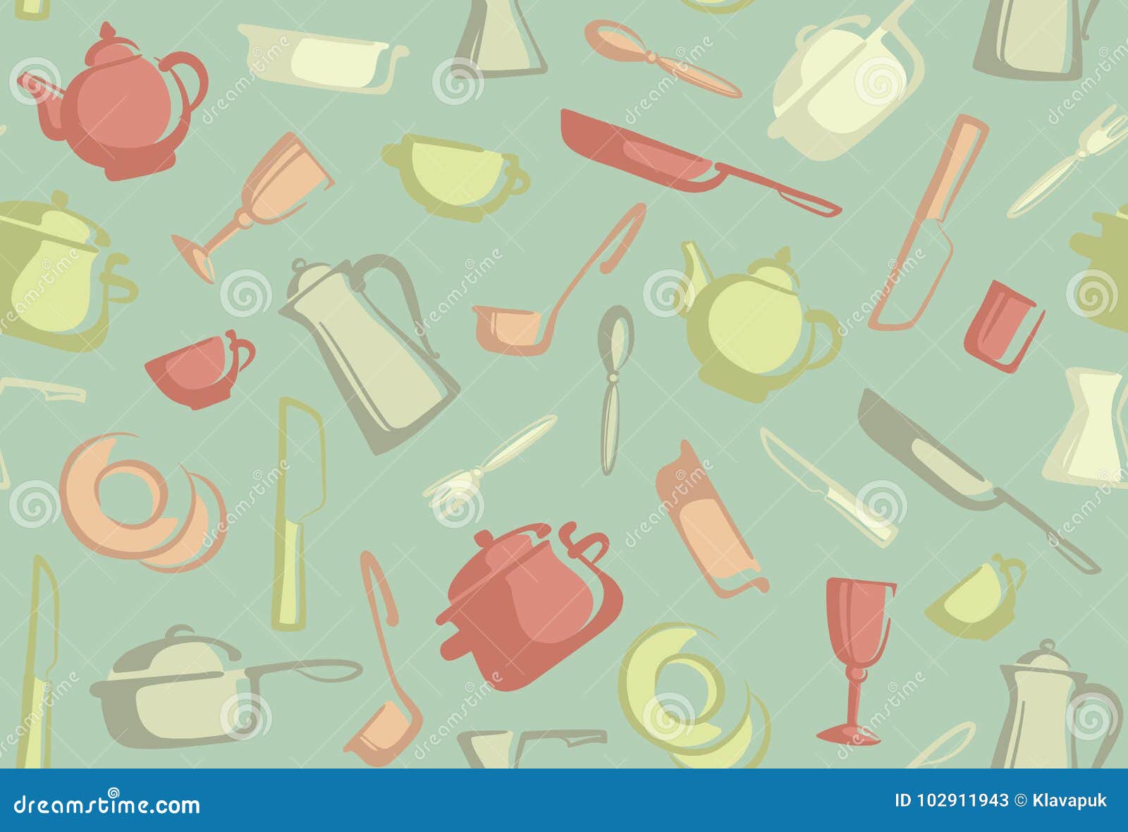 Retro Seamless Background of Kitchen Ware Stock Vector - Illustration ...