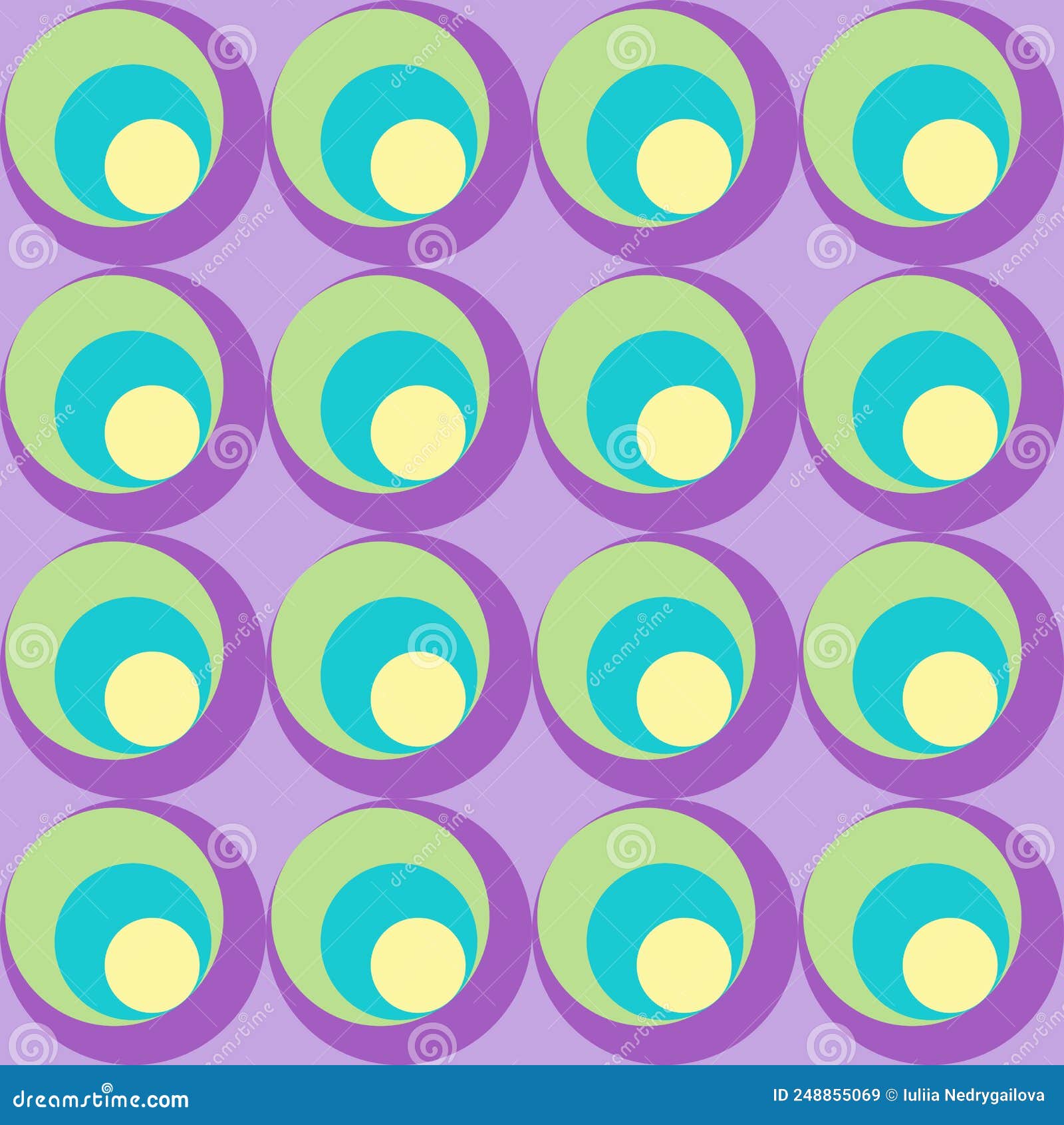 Retro Seamless Circle Tile Pattern, Violet Green Blue Colors, Vector ...