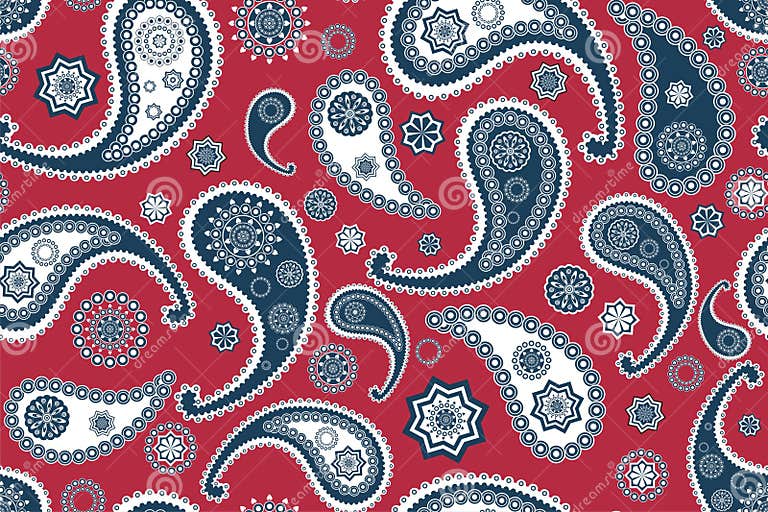 Retro Seamless Oriental Red Paisley Vector Pattern Stock Vector ...