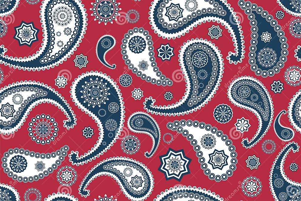 Retro Seamless Oriental Red Paisley Vector Pattern Stock Vector ...