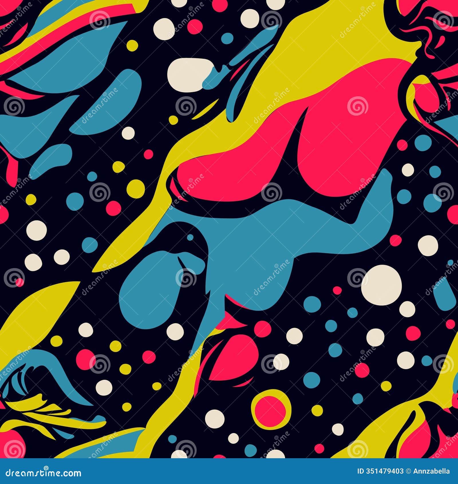 Retro Seamless Pattern, Abstract Waves and Dots 80s Style Vector Background, Vintage 80s Textile ...