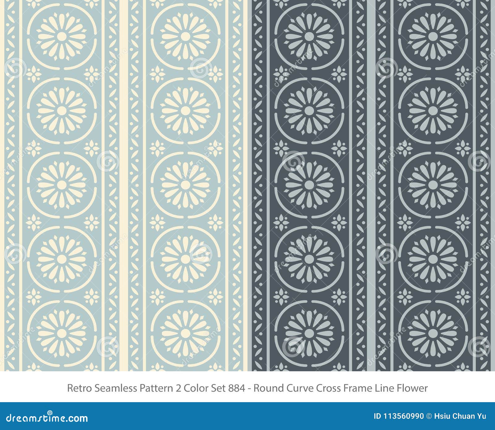 Retro Seamless Pattern 2 Color Set Round Curve Cross Frame L Stock Vector - Illustration of ...