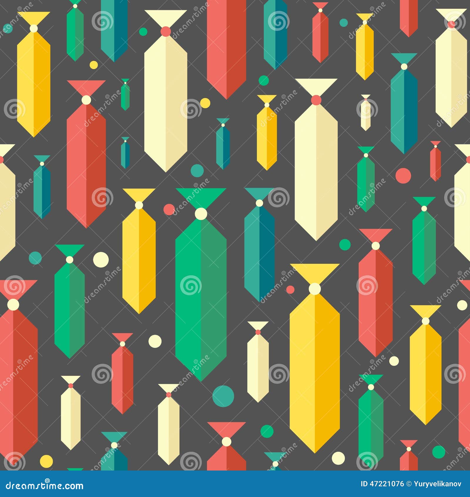 Retro Seamless Pattern with Colorful Ties and Circles. Stock Vector ...