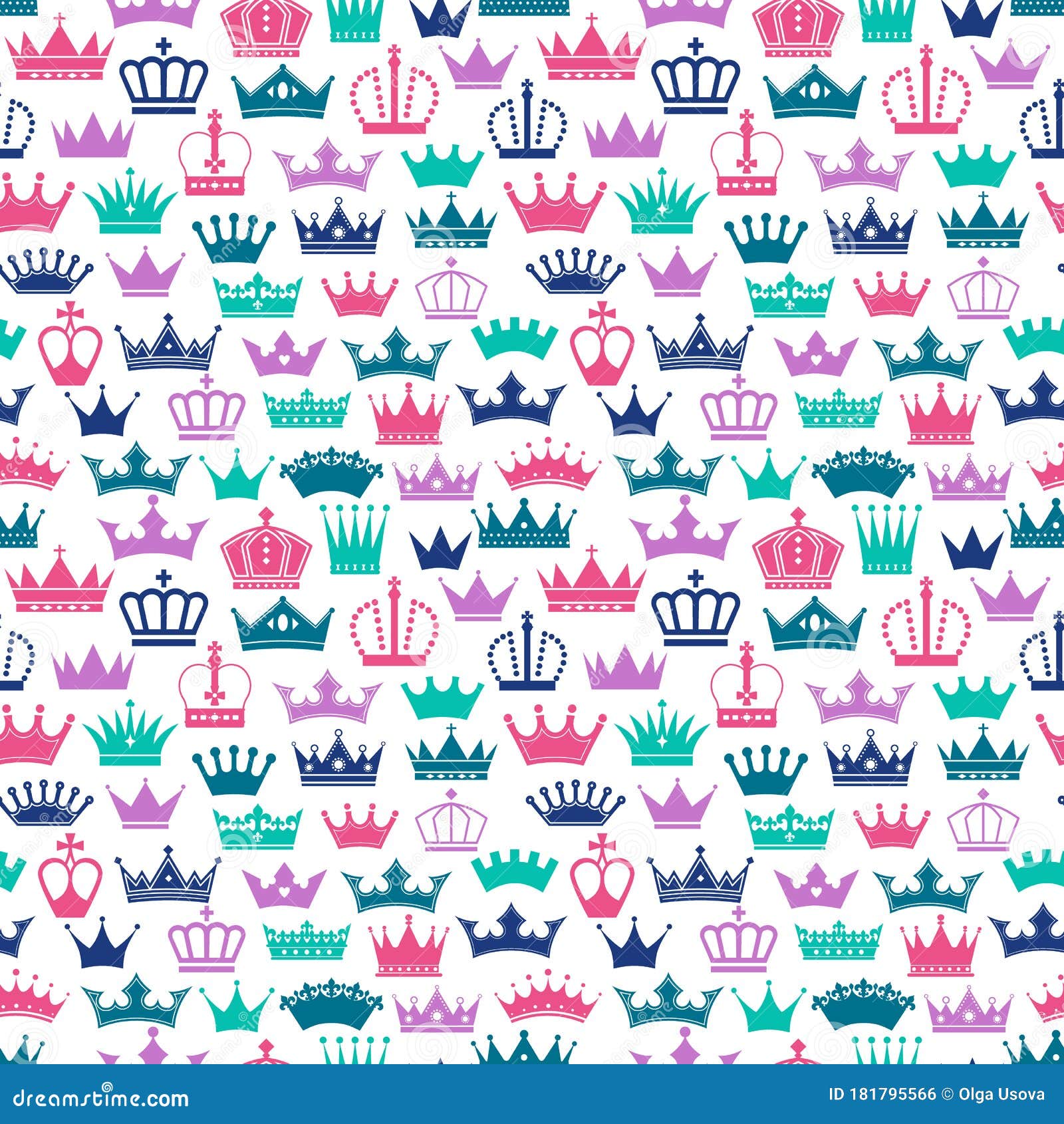 Retro Seamless Pattern of Colors Crowns on White Background. Surface ...