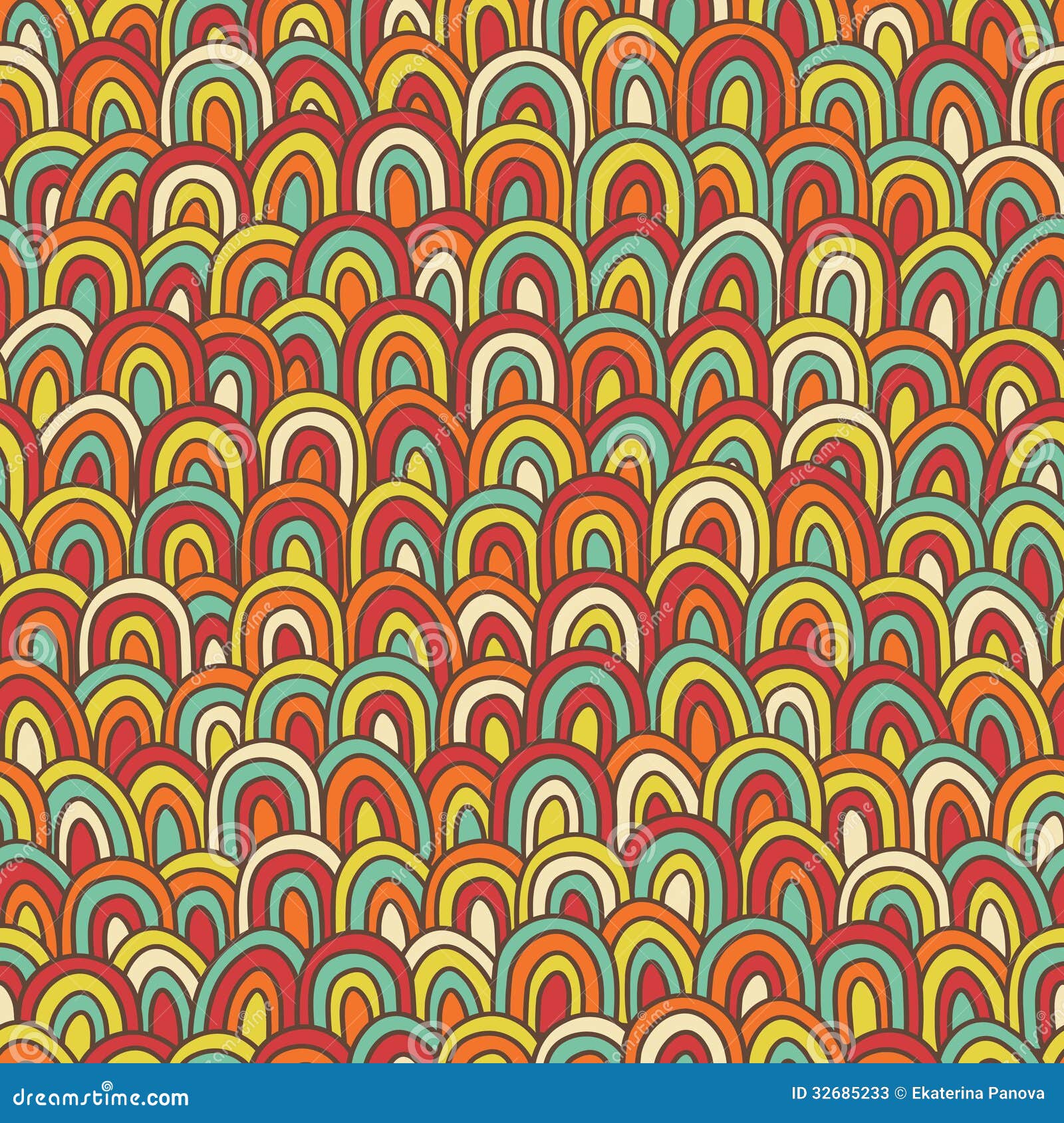 Retro Seamless Pattern in Doodle Style. Stock Vector - Illustration of ...