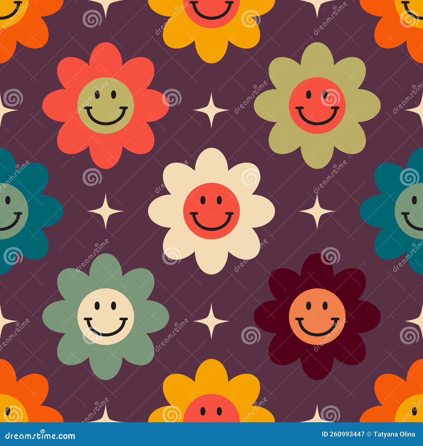 Retro Seamless Pattern with Flowers in 60s Style Stock Vector ...