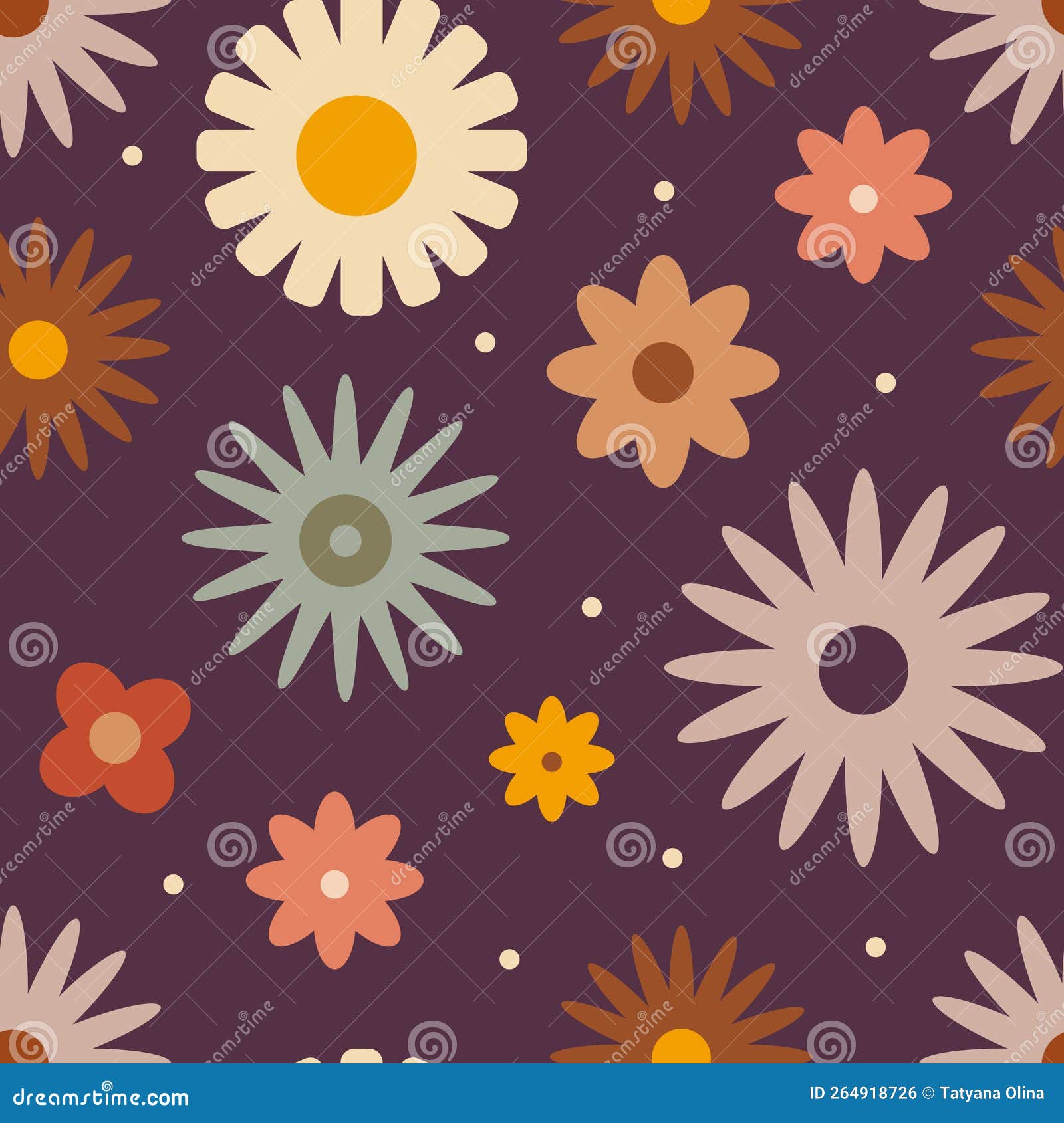 Retro Seamless Pattern with Flowers in 60s Style Stock Vector ...