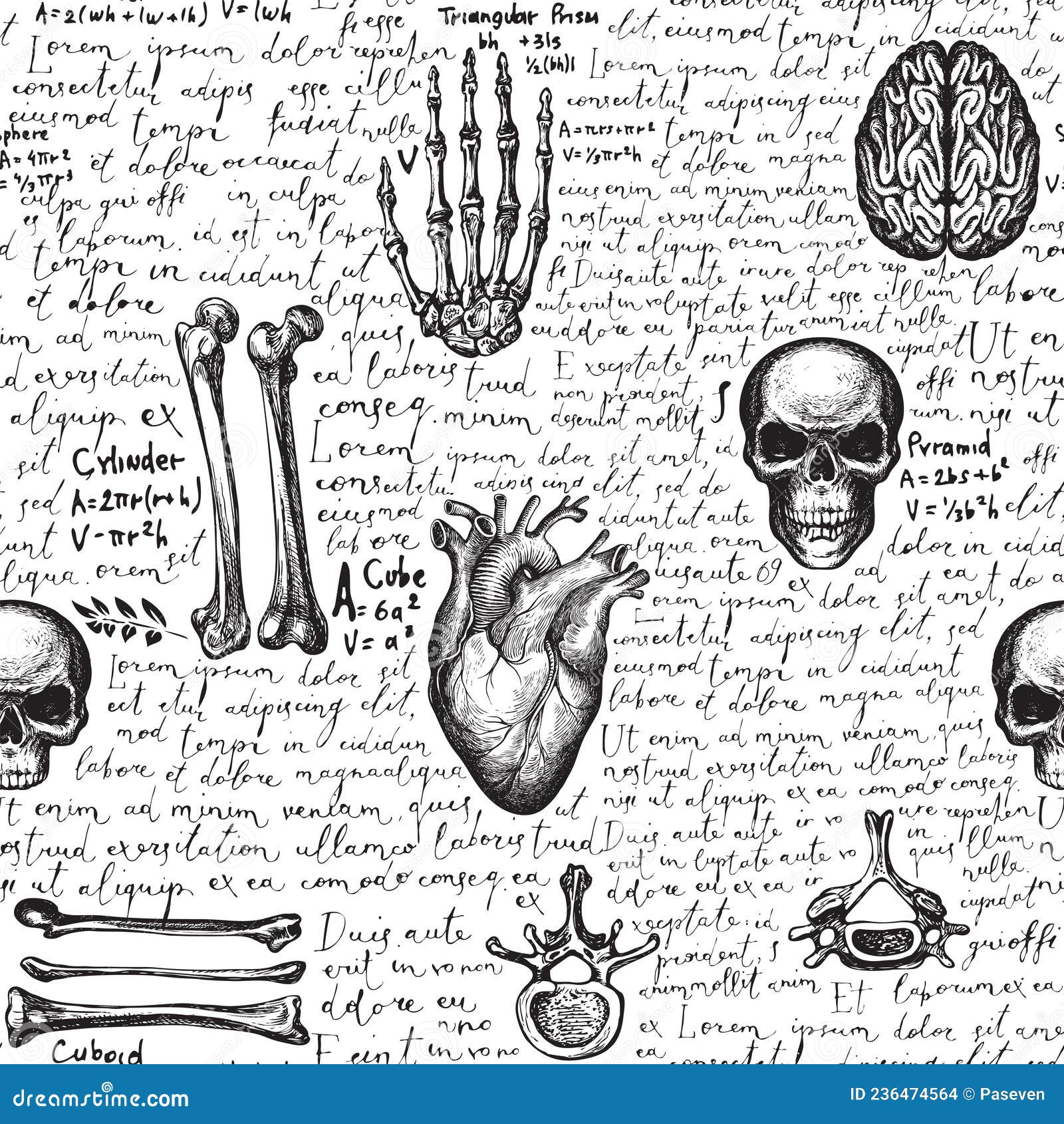 Retro Seamless Pattern with Human Organs and Bones Stock Vector ...