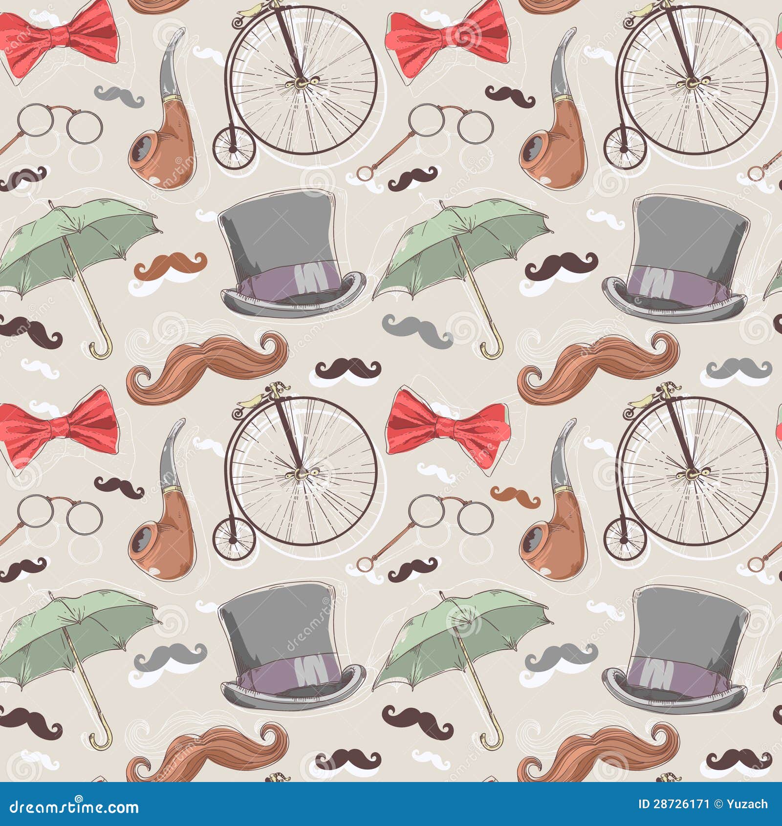 Retro Seamless Pattern with Vintage Objects Stock Vector - Illustration ...