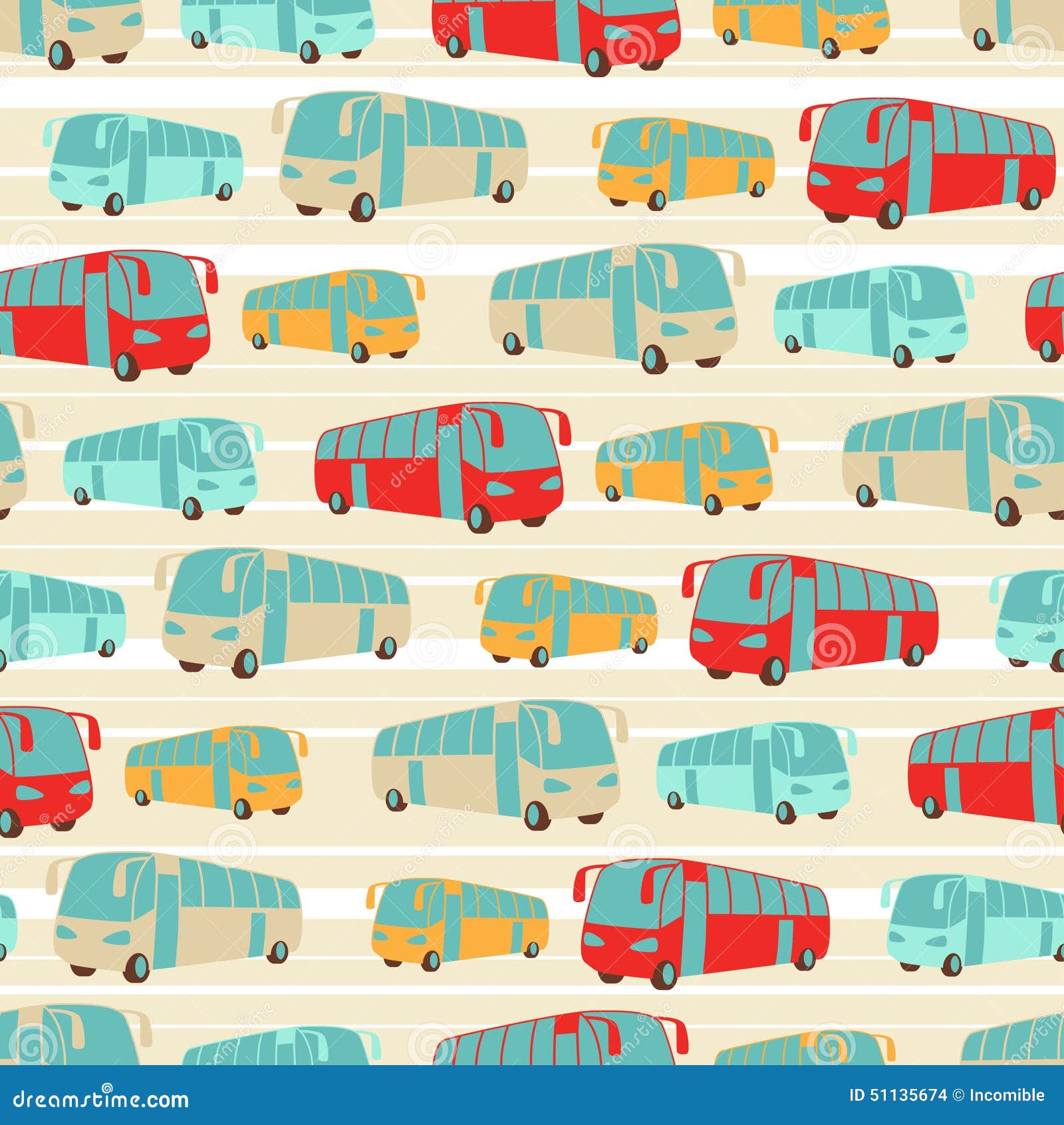 Retro Seamless Travel Pattern of Buses Stock Vector - Illustration of ...