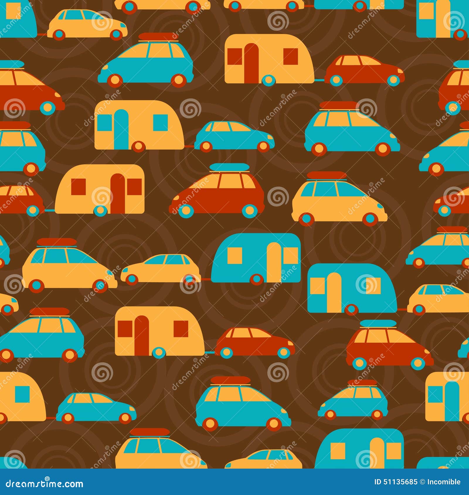 Retro Seamless Travel Pattern of Cars Stock Vector - Illustration of ...