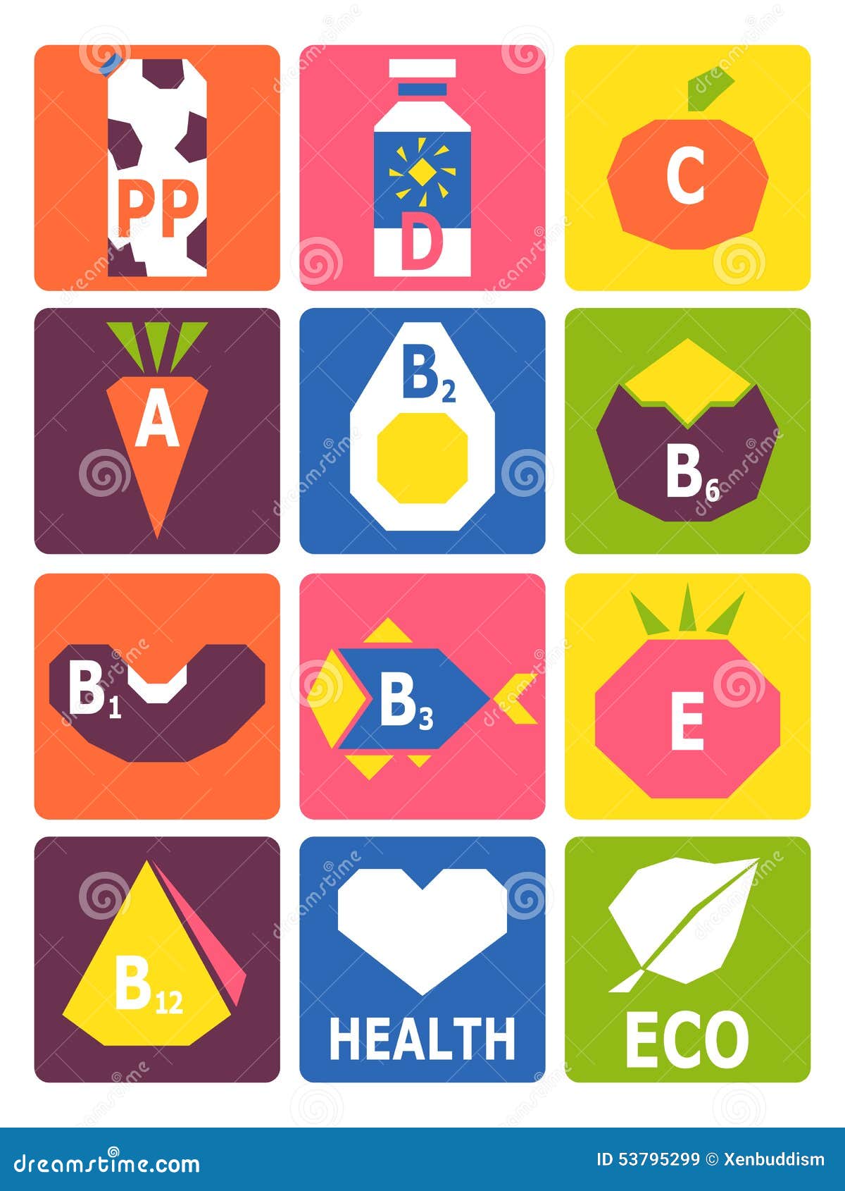 Retro Set of Basic Vitamins from Food Stock Illustration - Illustration ...