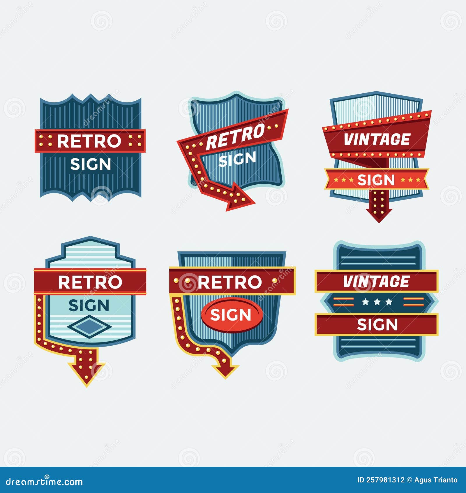 Retro Signs and Vintage Neon Signs Colorful Collection Stock Vector ...