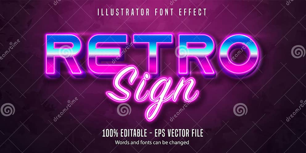 Retro Sign Text, Neon Style Editable Text Effect Stock Vector ...