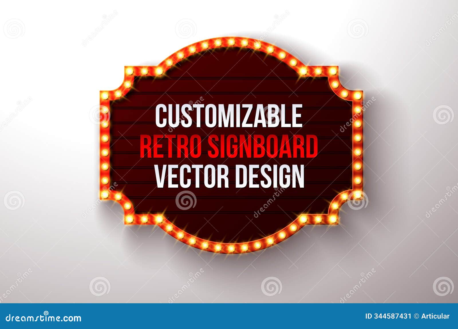 Retro Signboard Or Lightbox Illustration With Vintage Bright Light Bulb ...