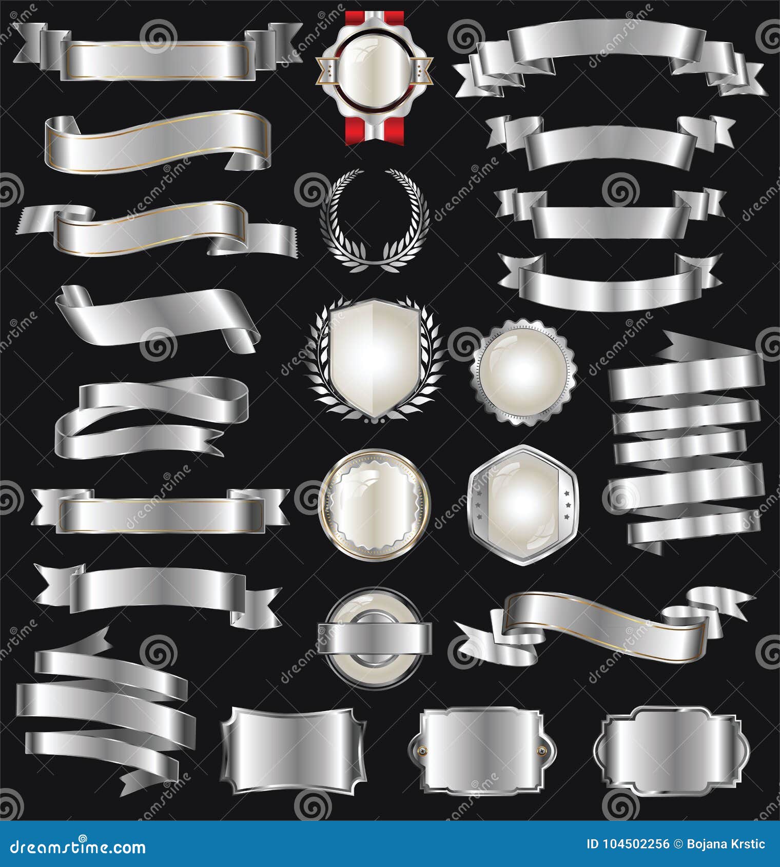 Retro Silver Ribbons and Labels Vector Collection Stock Vector ...