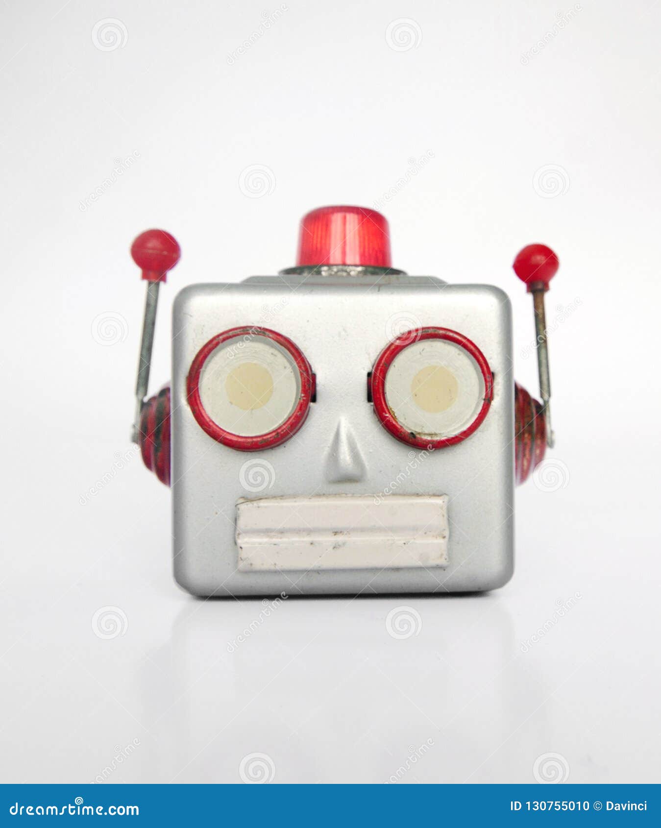 Retro silver robot head o stock photo. Image of cyborg - 130755010