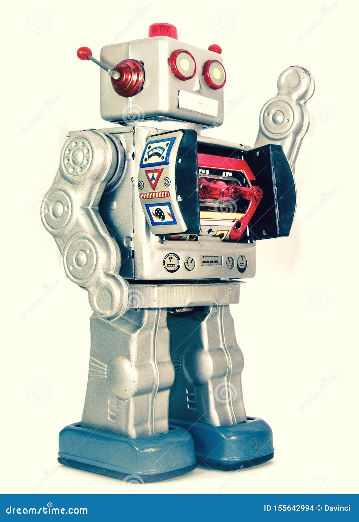 Retro Silver Robot is Waving Isolated Stock Photo - Image of ...
