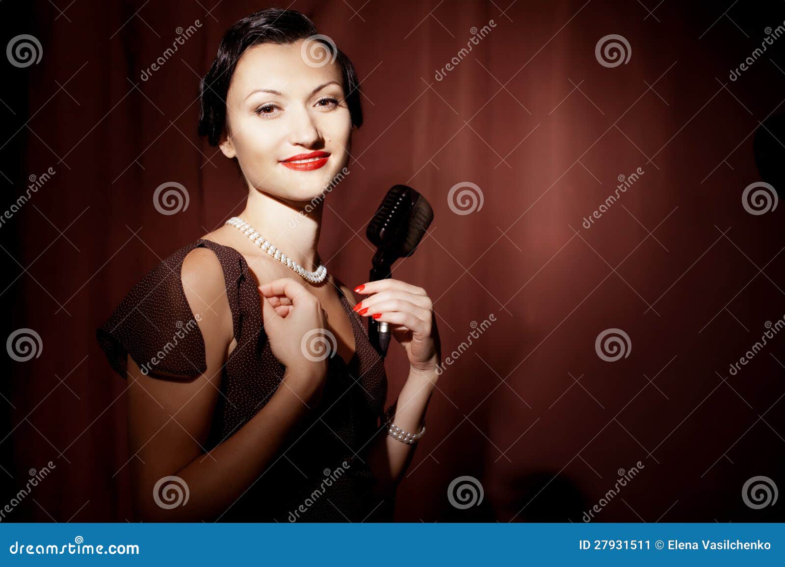 Retro Singer Sing Holding Vintage Microphone Stock Image - Image of ...