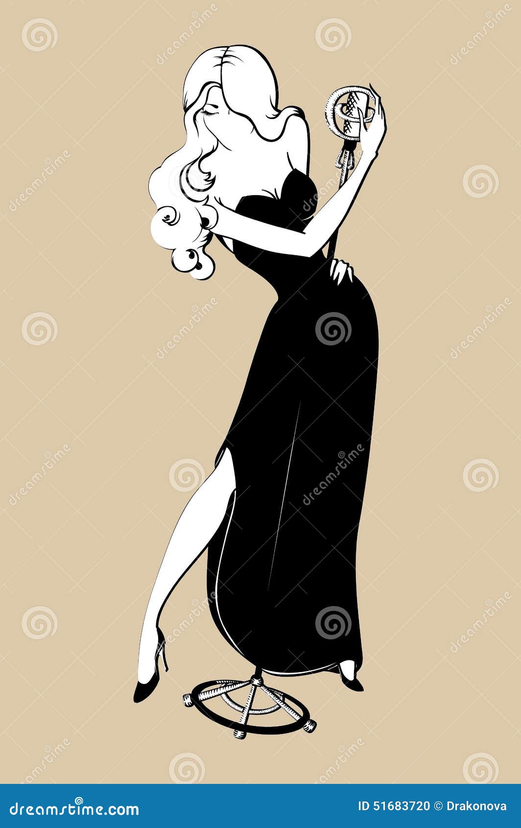 Retro singing lady stock vector. Illustration of beautiful - 51683720