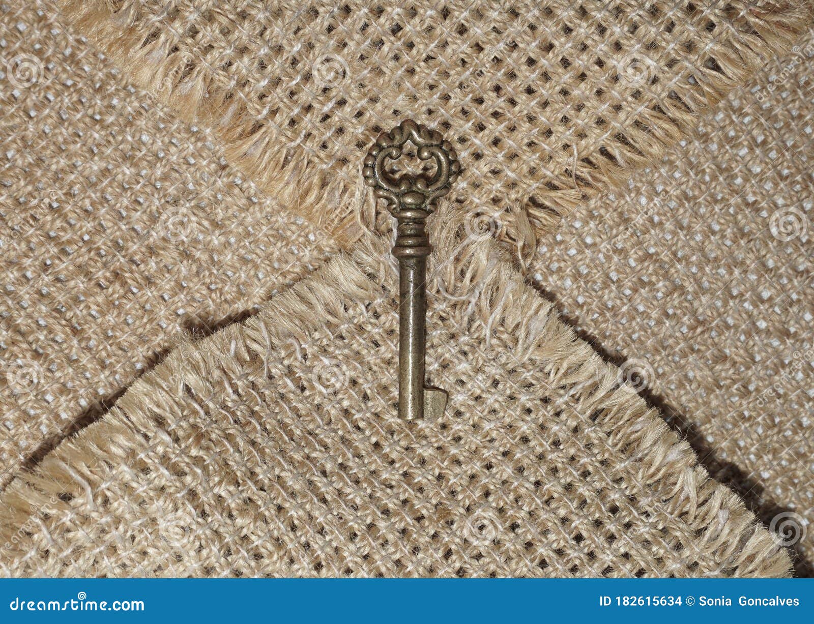 Retro Skeleton Key on Envelope Shaped Burlap Jute Open Woven Fabric ...