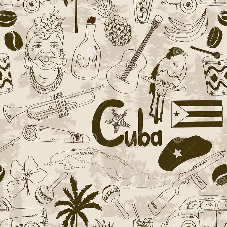 Retro Sketch Cuban Seamless Pattern Stock Vector - Illustration of ...
