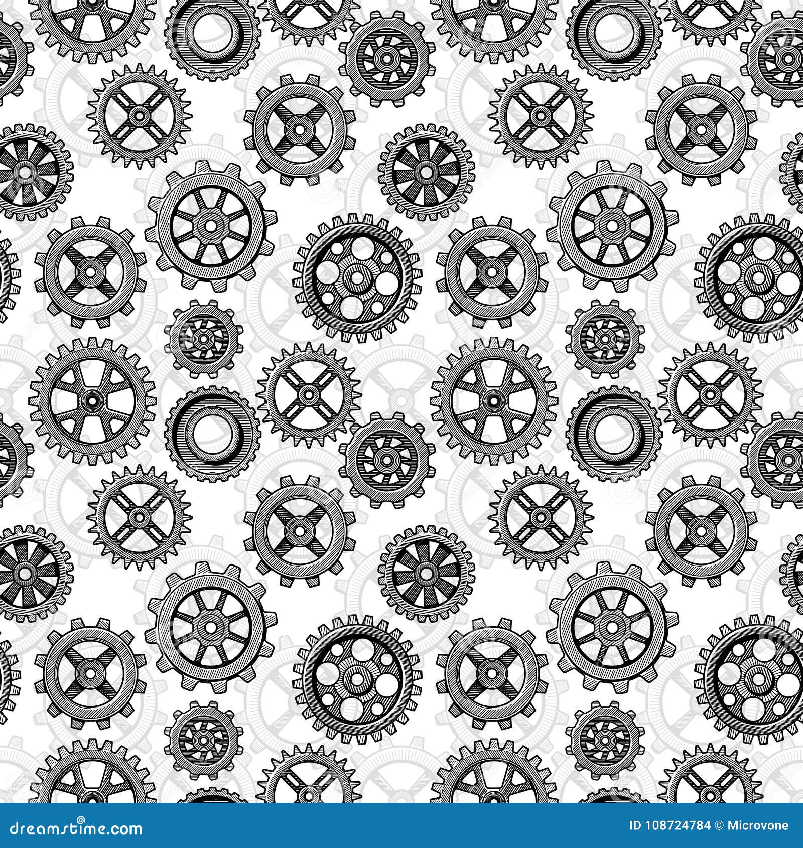 Retro Sketch Mechanical Gears Seamless Pattern Design Stock Vector ... Retro Sketch Mechanical Gears Seamless Pattern Design Stock Vector ...
