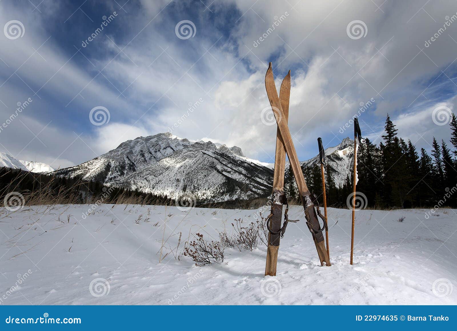 Retro skis stock image. Image of snow, vintage, outdoors - 22974635