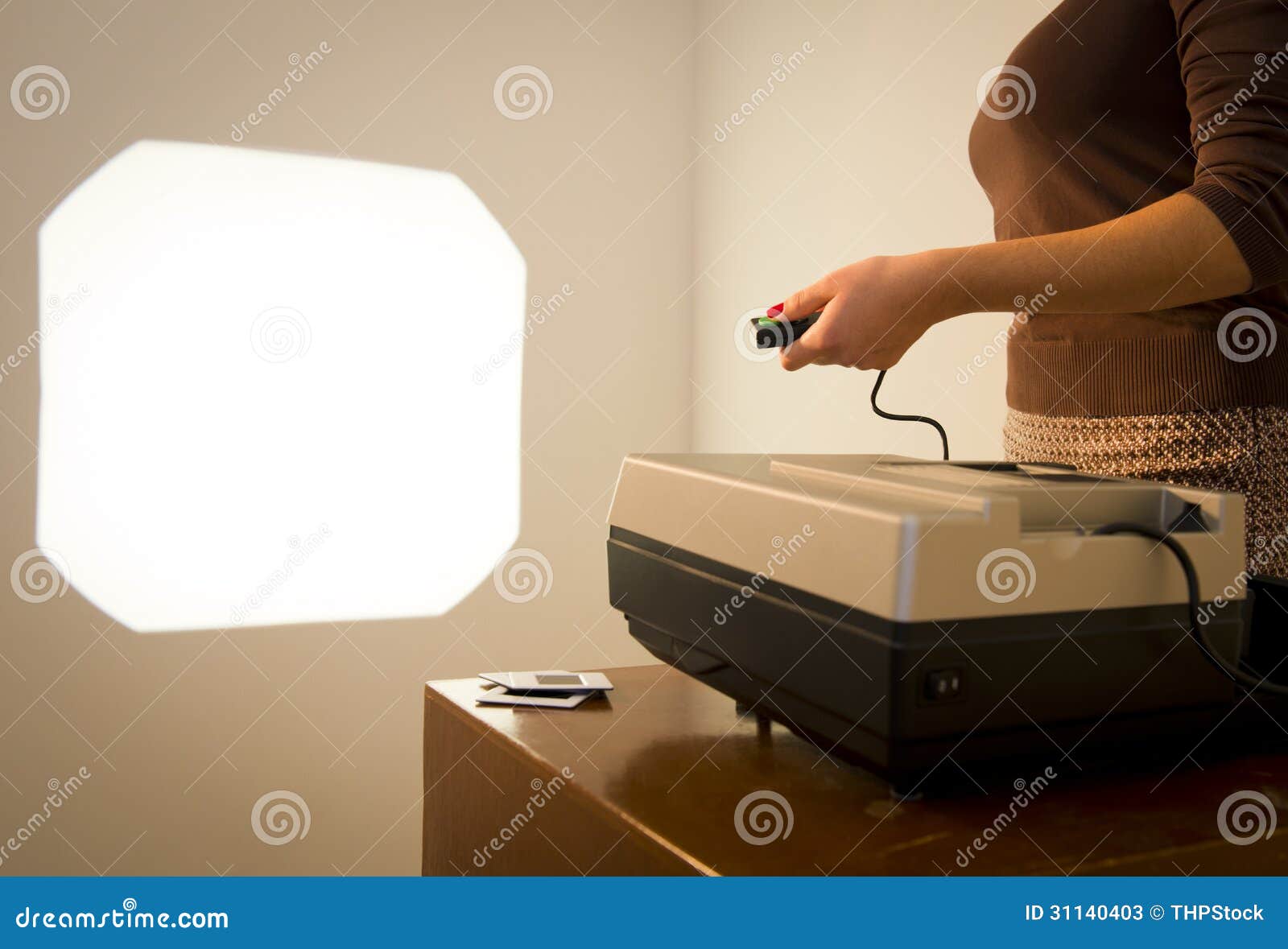 Retro Slide Projector Woman Stock Image - Image of girl, projector ...