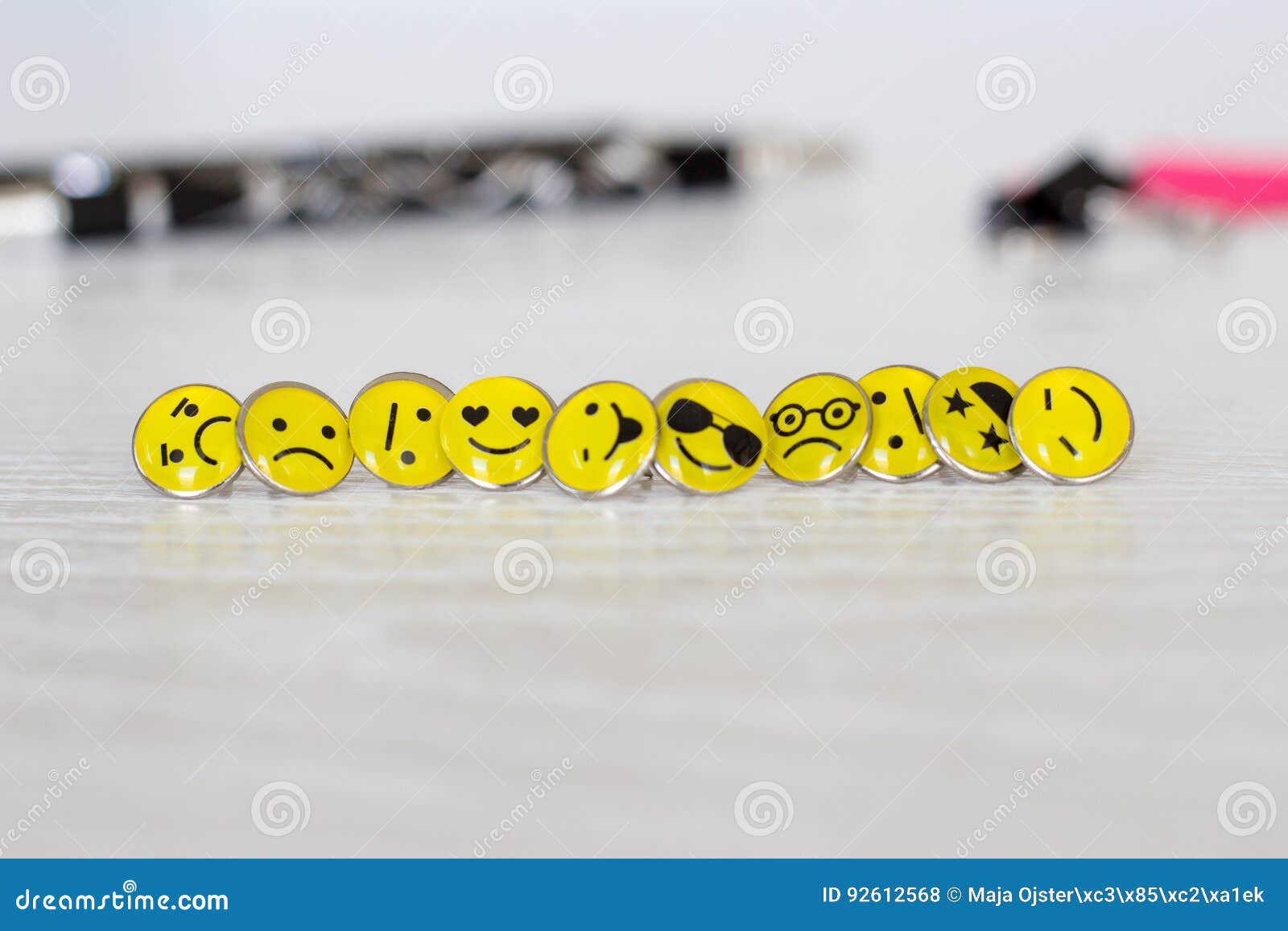 Retro Smiley Face Emoticon Push Pins Stock Photo - Image of decoration ...