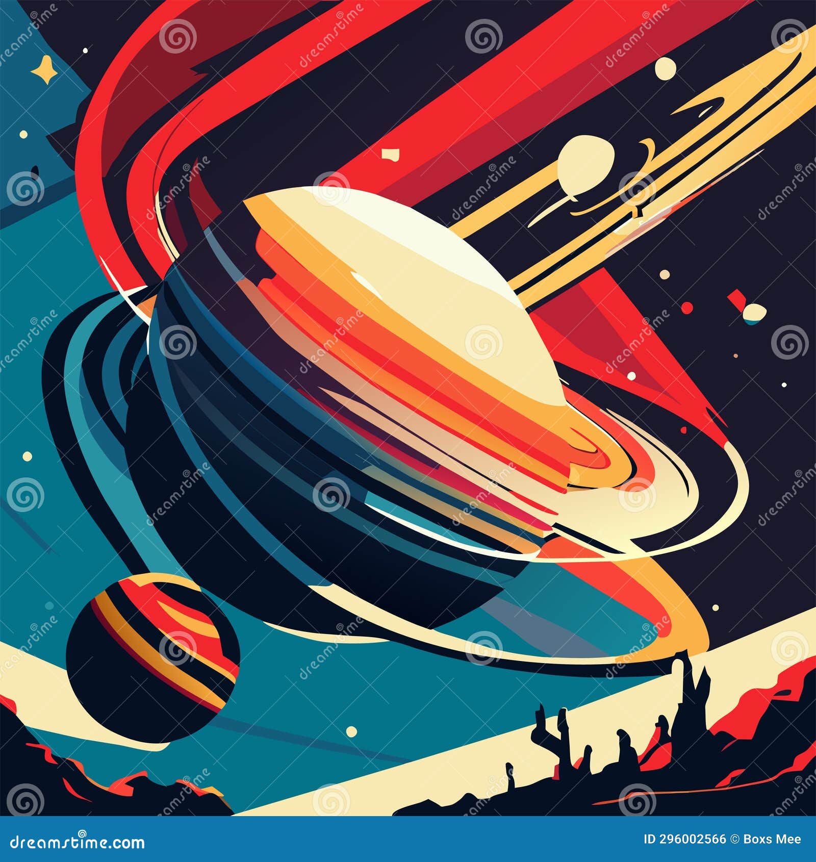 Retro Space Background with Planets and Stars. Vector Cartoon ...