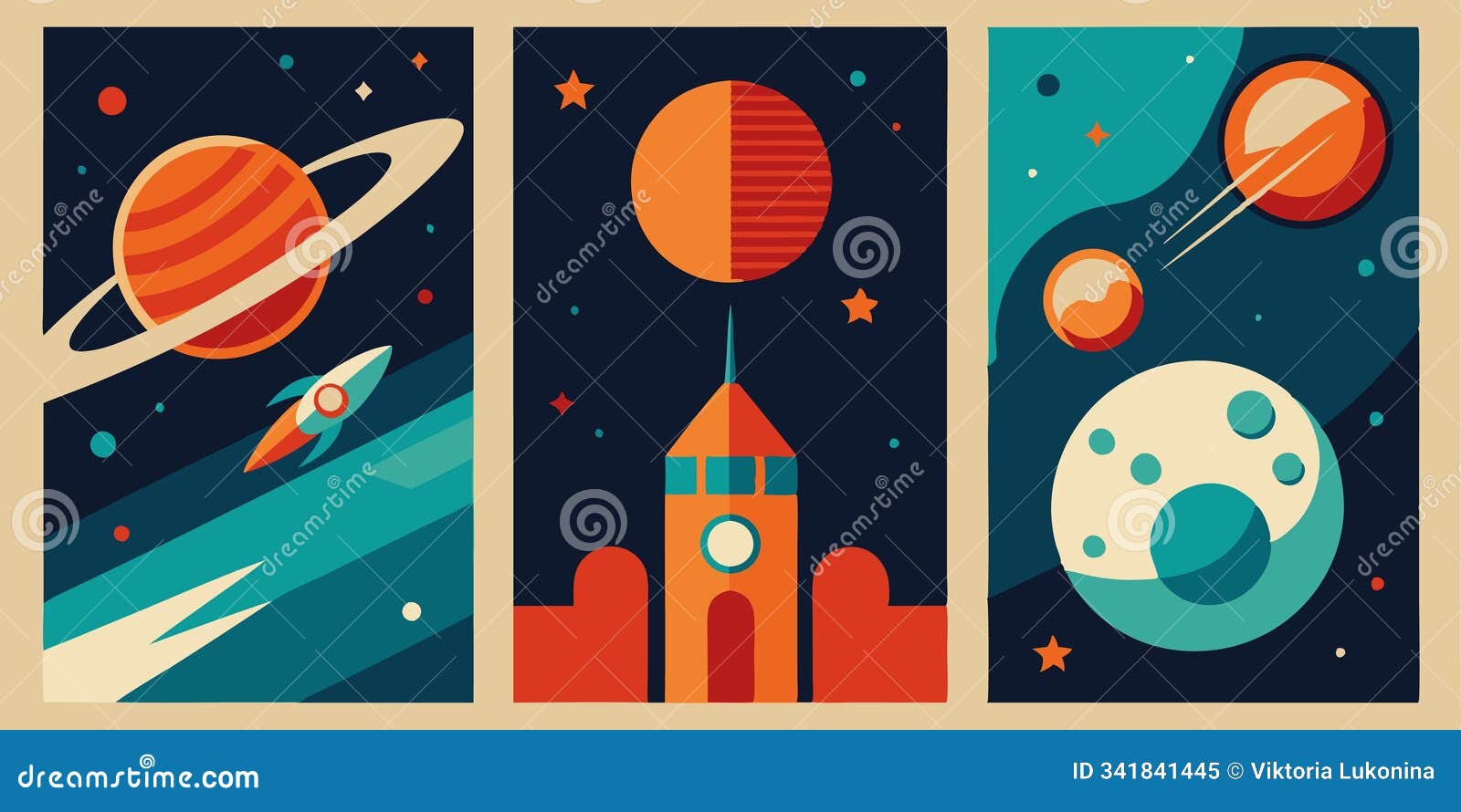 Retro Space Exploration Posters: Cosmic Rockets and Planets for Retro ...