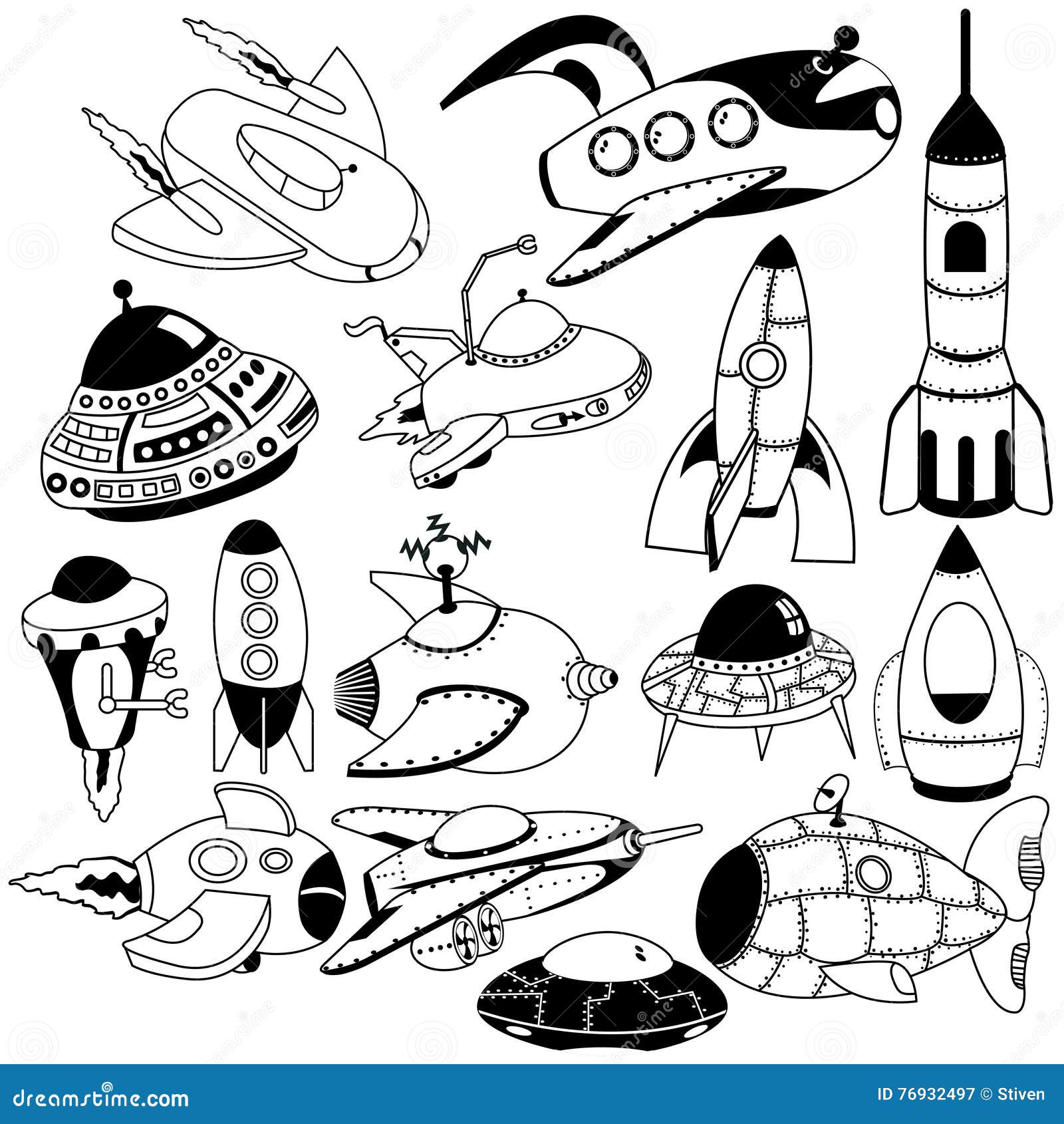 Retro Space Flying Machines Stock Vector - Illustration of space, retro ...