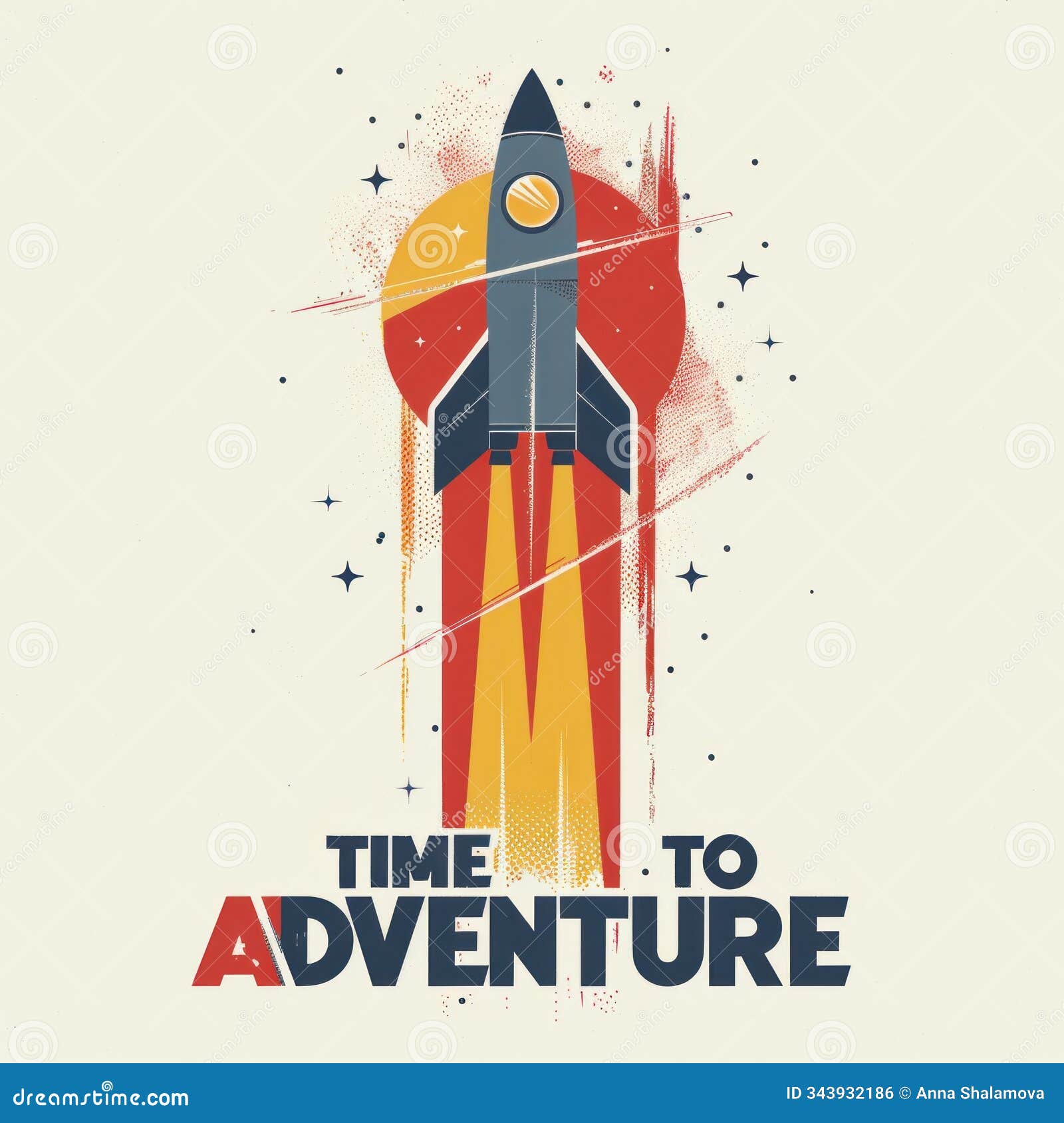 Retro Space Rocket Launch Illustration with Adventure Theme. Stock ...