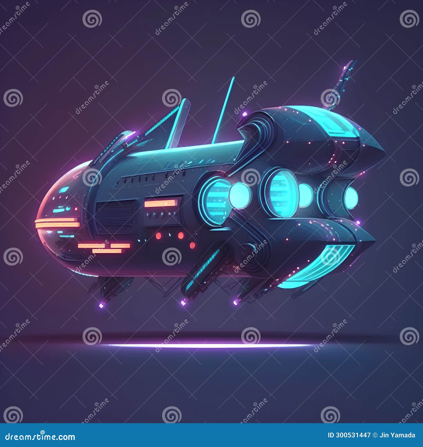 Retro Space Ship with Neon Lights. Vector 3d Illustration Stock ...
