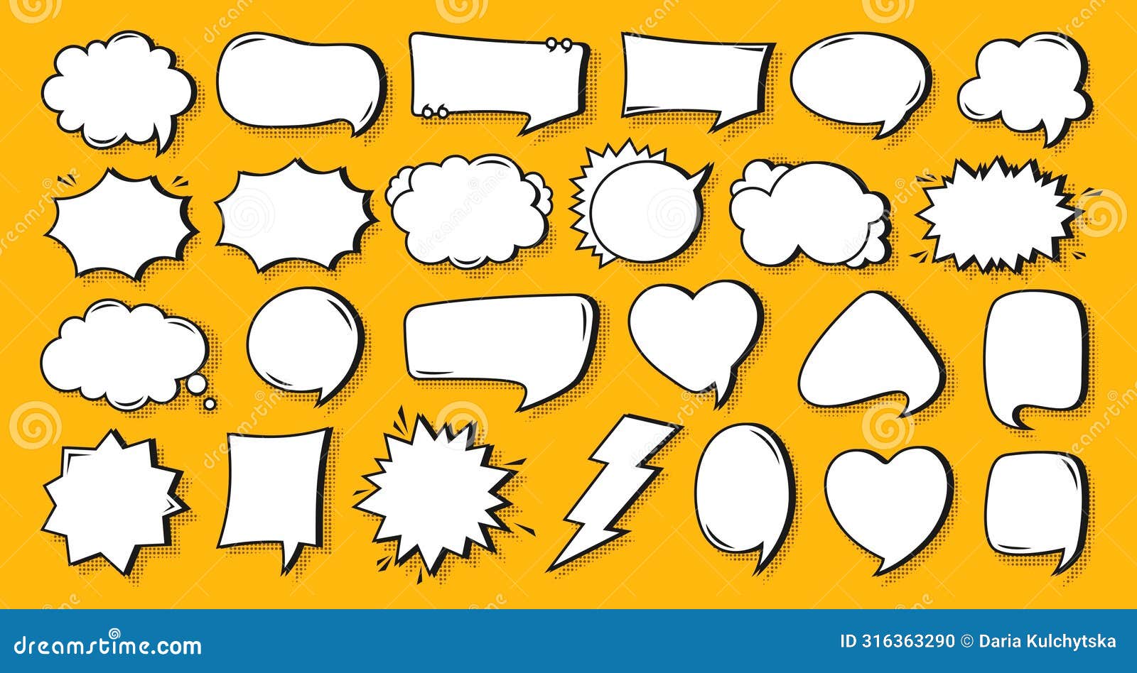 Retro Speech Bubble Comic Set Pop Art Empty Chatting Box Dialog Clouds ...