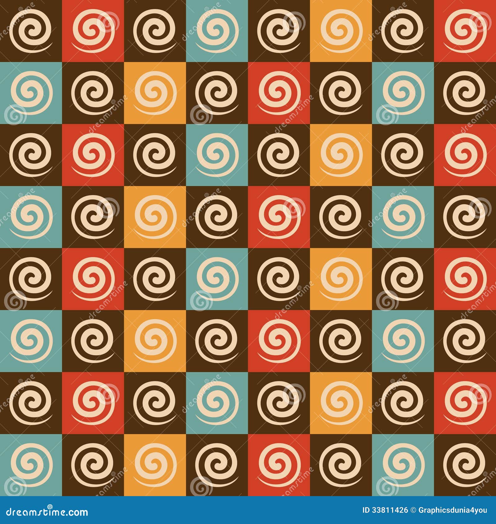 Retro Spiral and Square Pattern Stock Vector - Illustration of retro ...