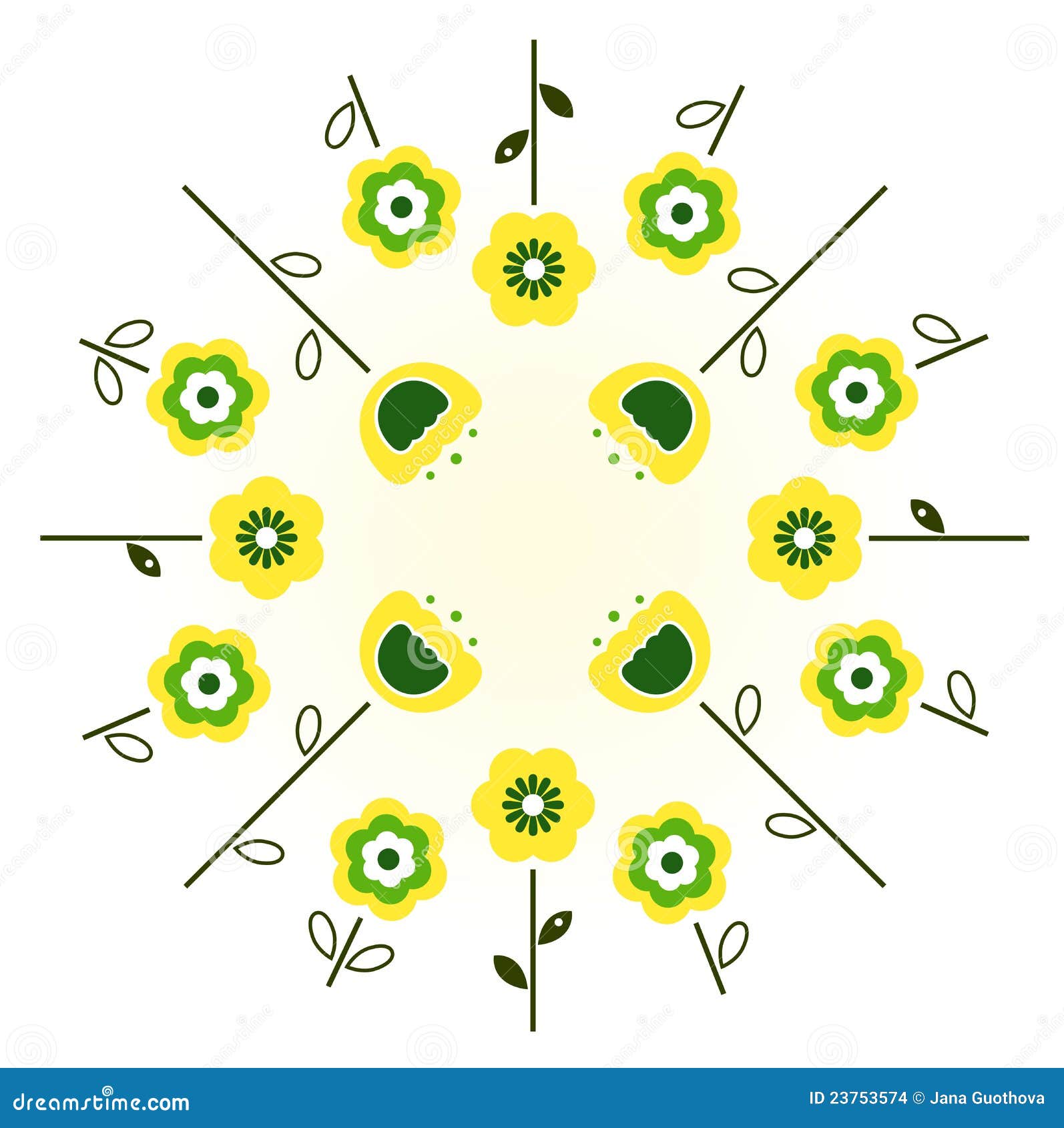 Retro Spring Flowers in Circle Stock Vector - Illustration of color ...