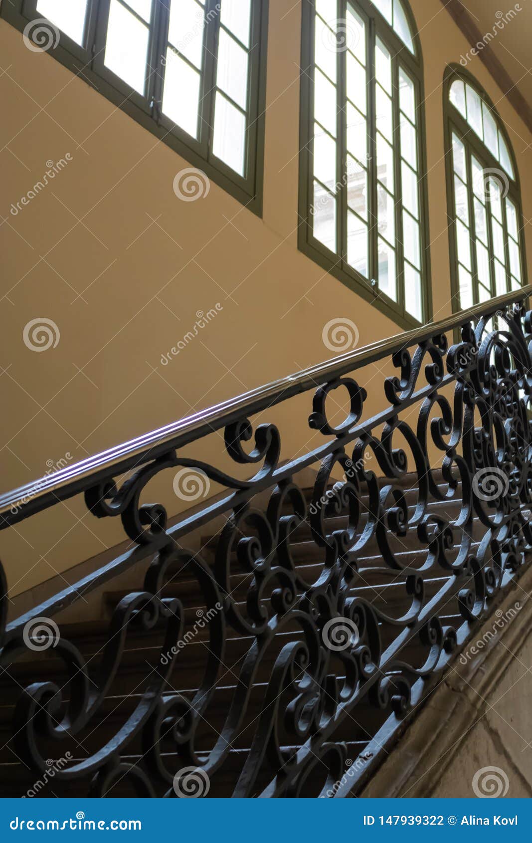 Retro Staircase and the Windows - Image Stock Photo - Image of elegant ...