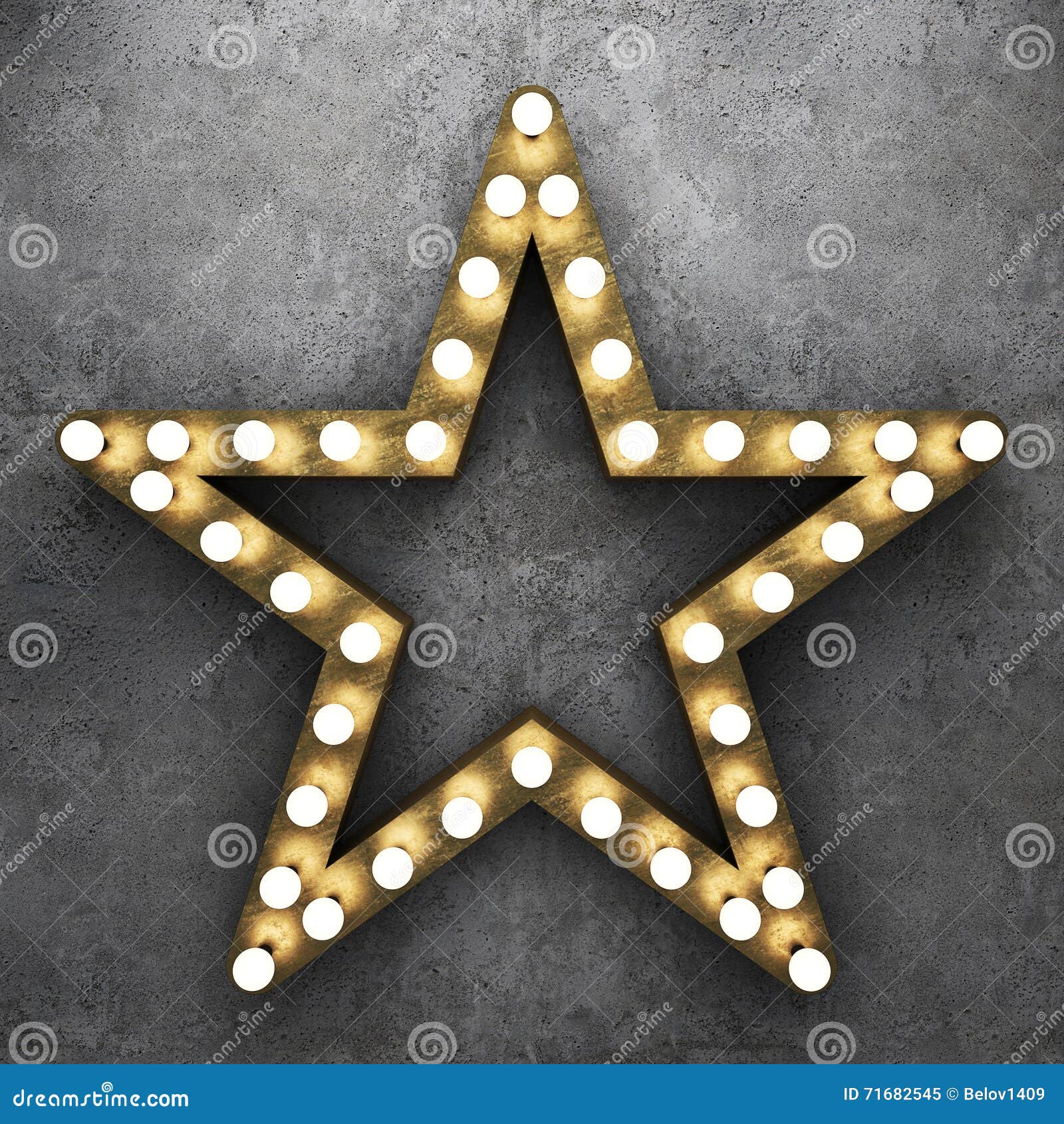 Retro Star with Light Bulbs on Concrete Background Stock Illustration ...