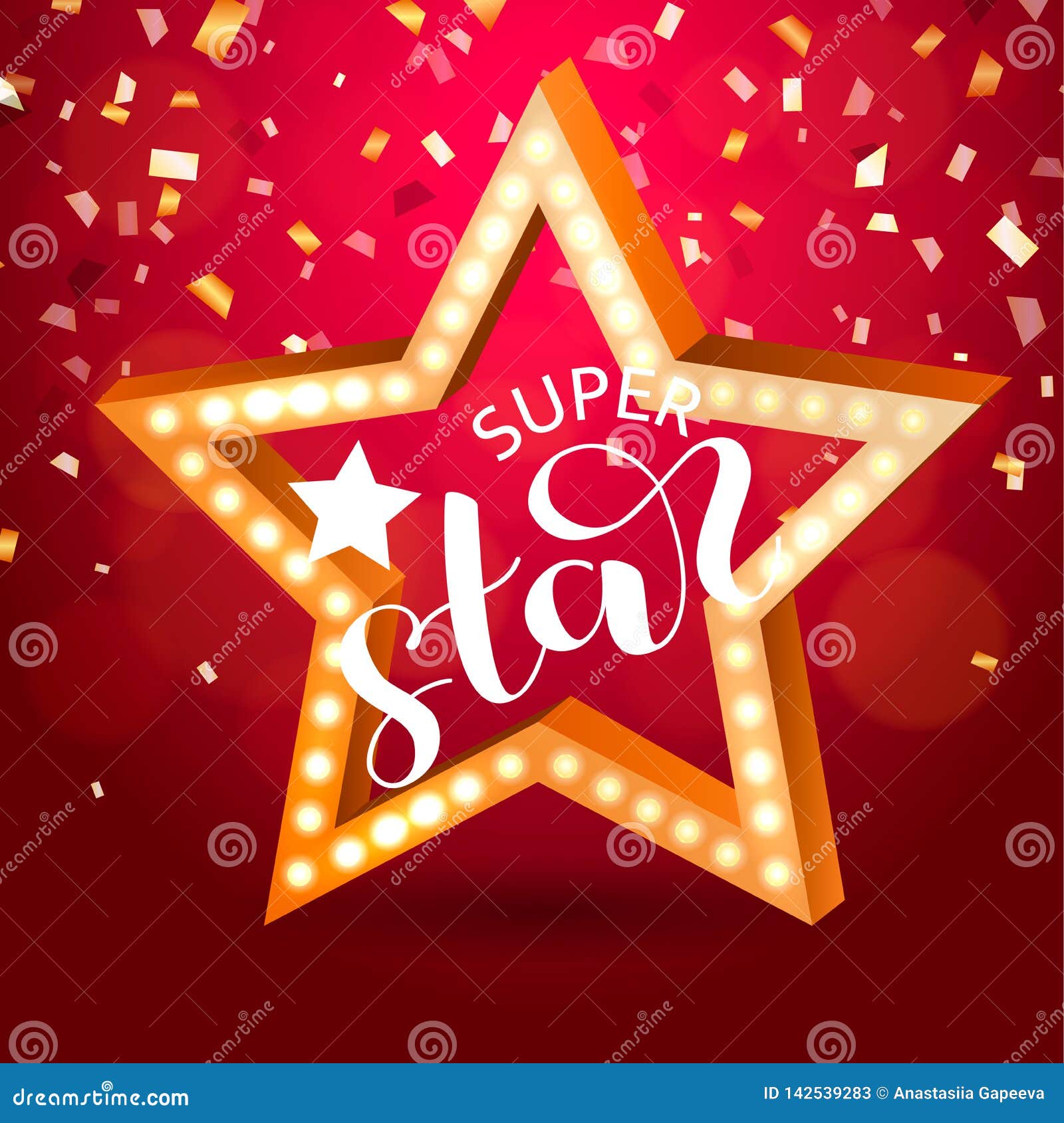 Retro Star with Light Bulbs on a Red Background. Super Star Lettering ...