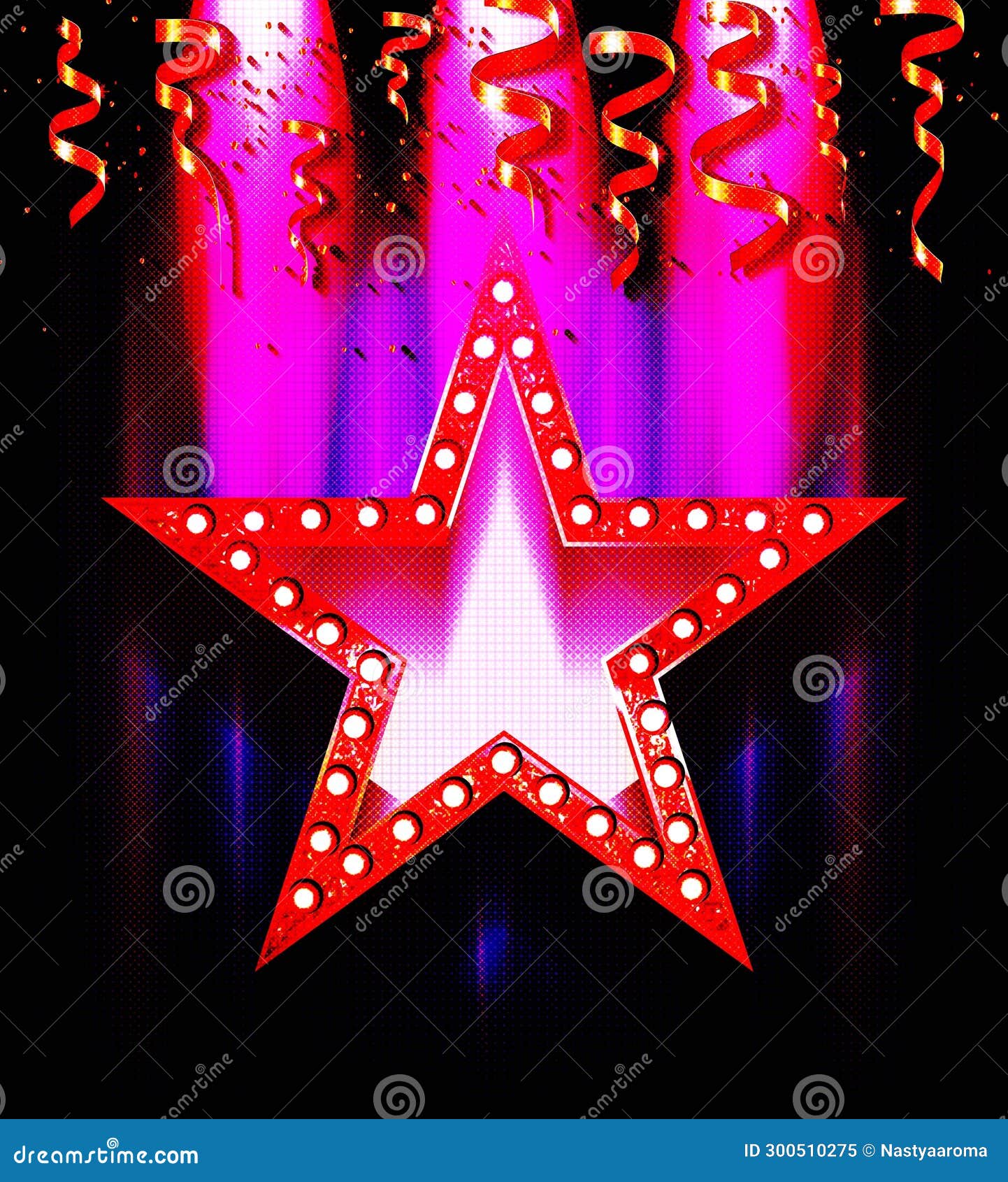 Retro Star with Red Light Bulbs Stock Illustration - Illustration of ...