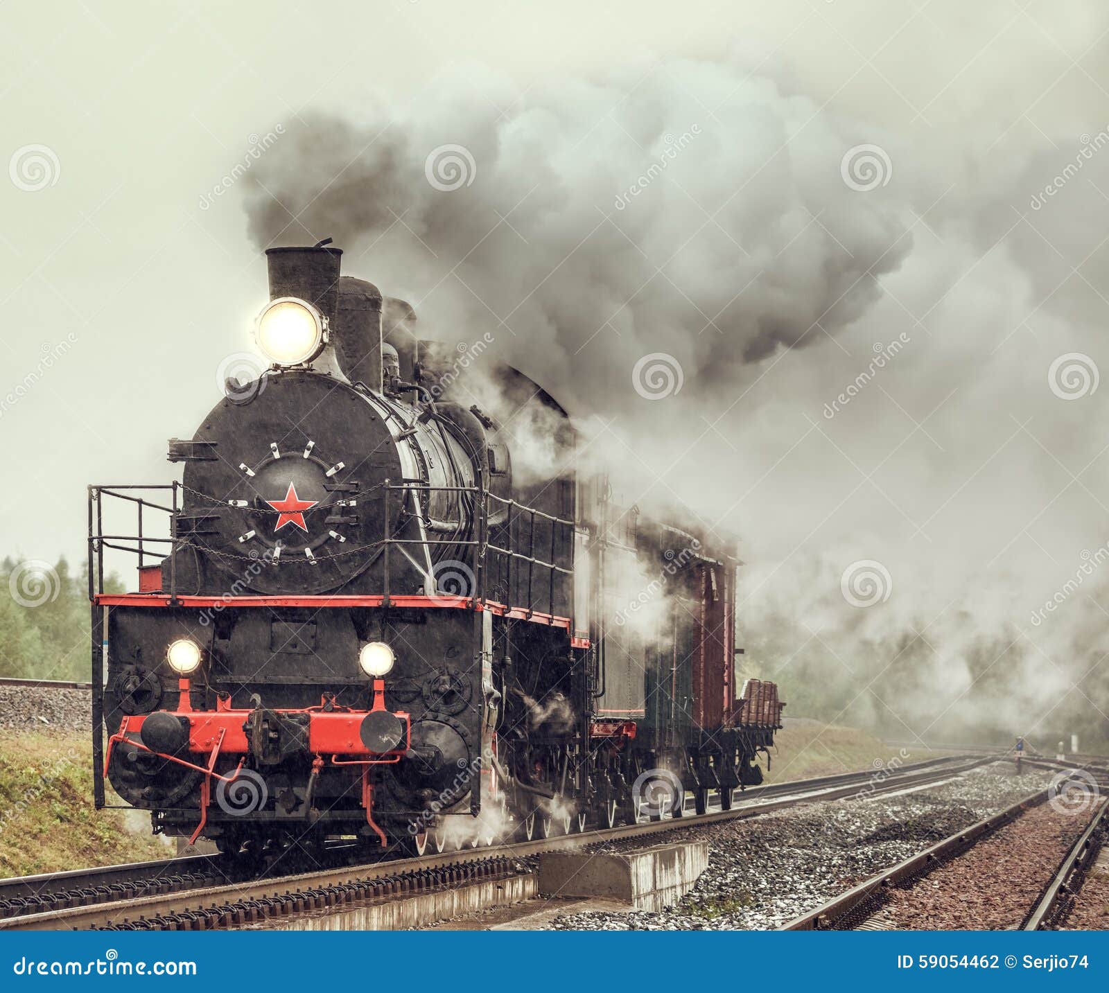 Retro steam freight train. stock photo. Image of conveyance - 59054462