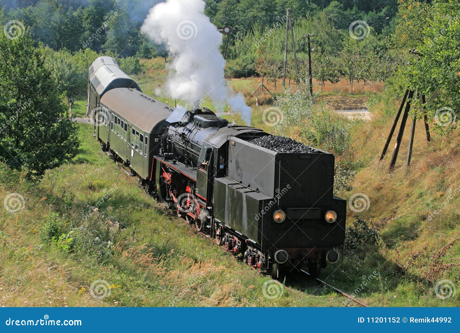 Retro Steam Locomotive Rides On The Railroad Royalty-Free Stock ...