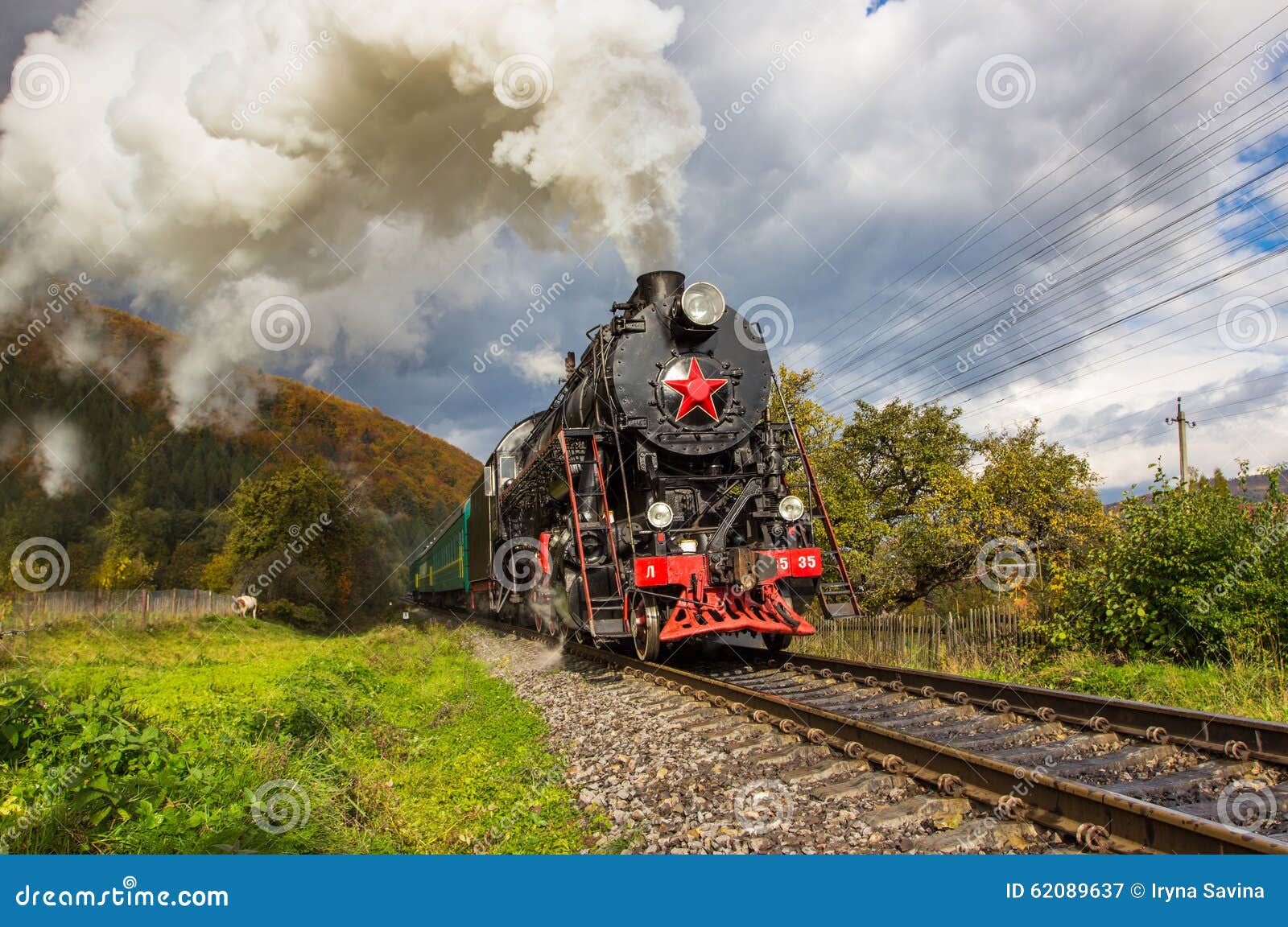 Retro Steam Train Approaches Mountains Stock Image - Image of railroad ...